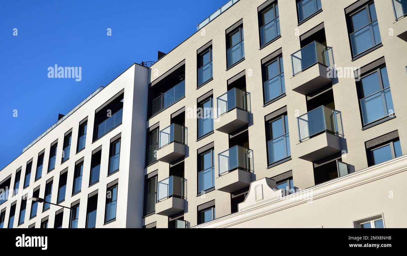 Exterior of a high modern multi-story apartment building - facade ...