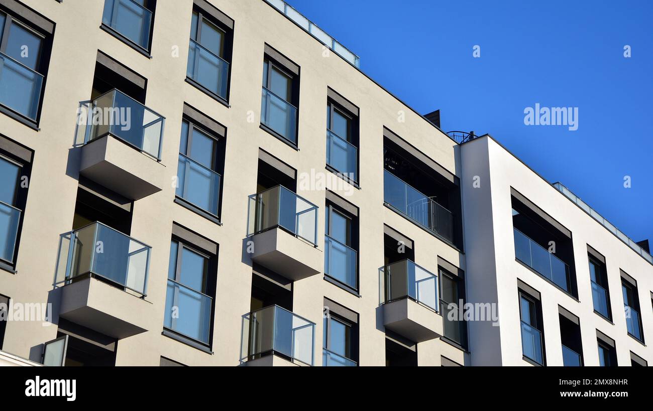 Exterior of a high modern multi-story apartment building - facade ...