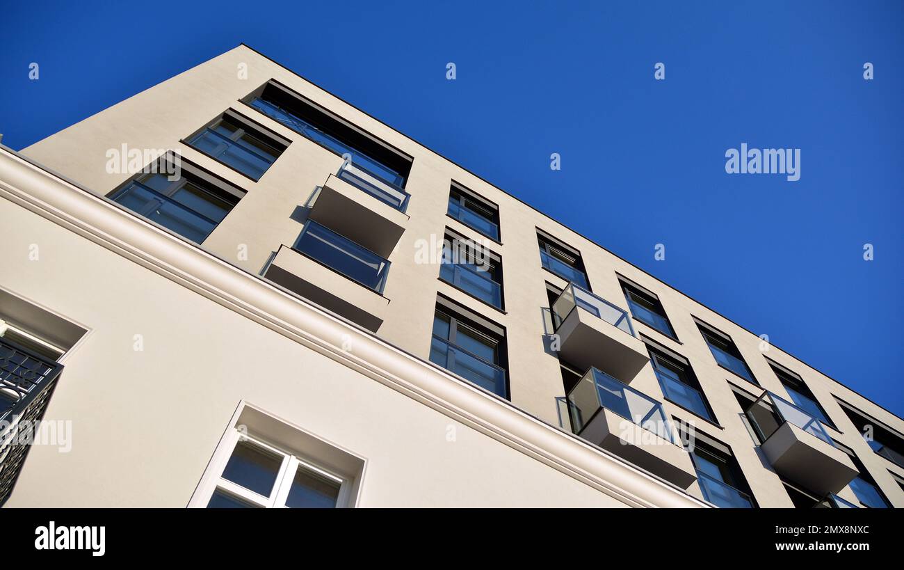 Exterior of a high modern multi-story apartment building - facade ...