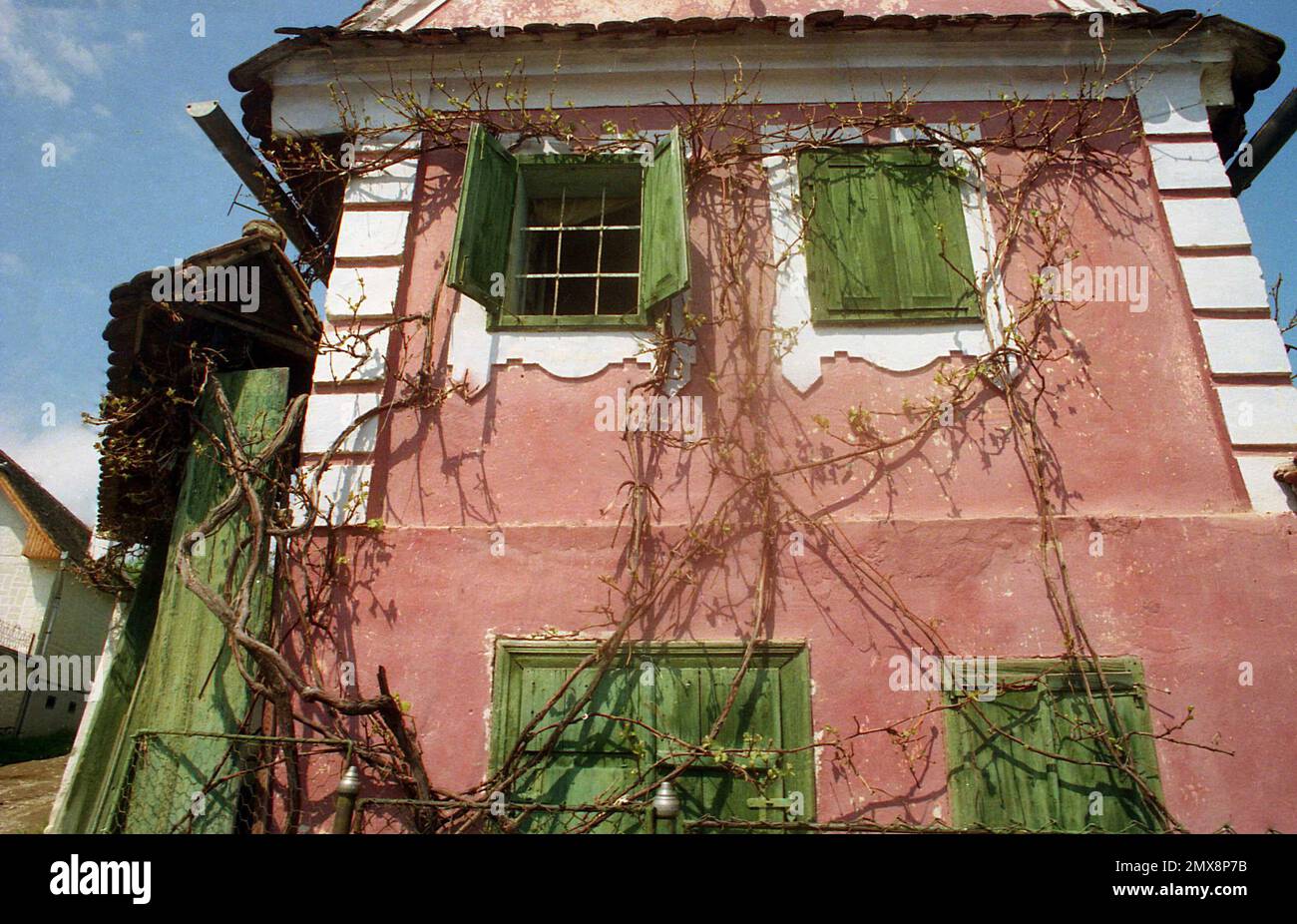 Sibiu County, Romania, 2000. Beautiful facade of a traditional 19th ...