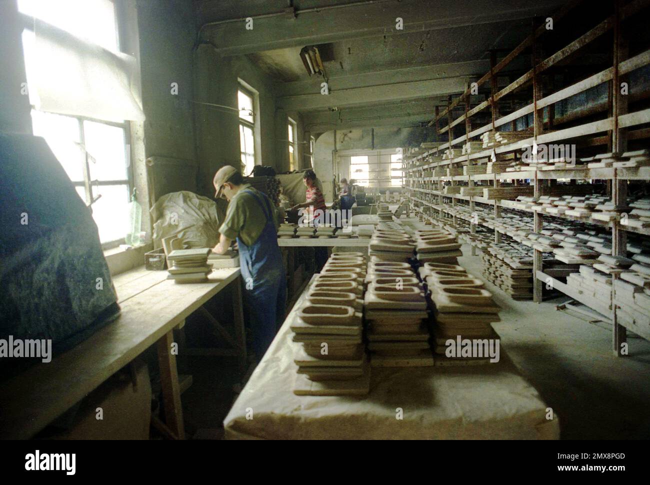 Medias, Sibiu County, Romania, approx. 2000. Workers making terracotta ...