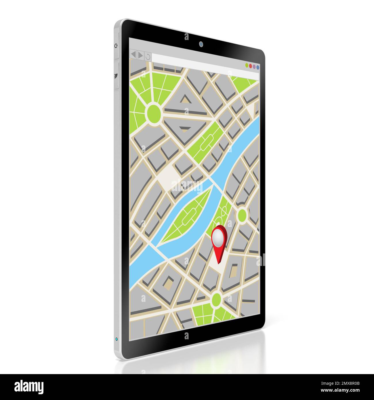 City map with location pin on a tablet - 3D illustration Stock Photo ...