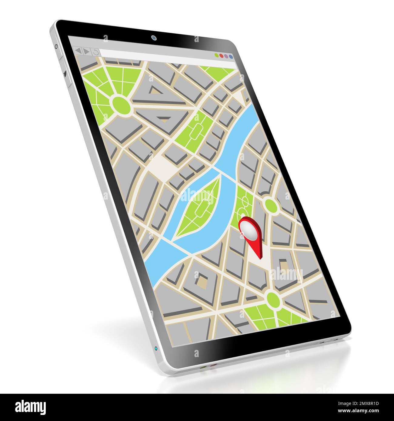 City map with location pin on a tablet - 3D illustration Stock Photo ...