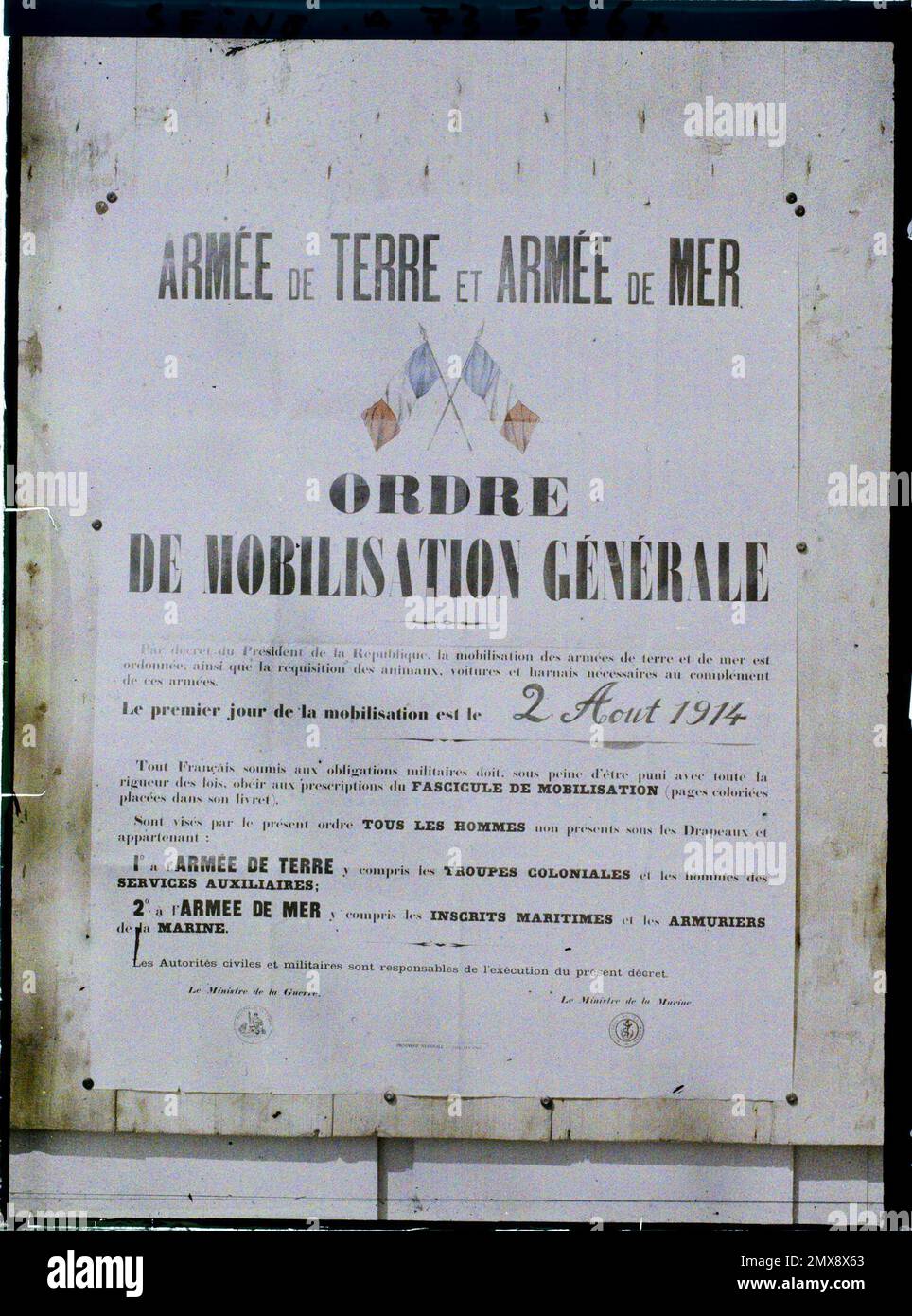 Paris, France displays the general mobilization of August 2, 1914 Stock ...