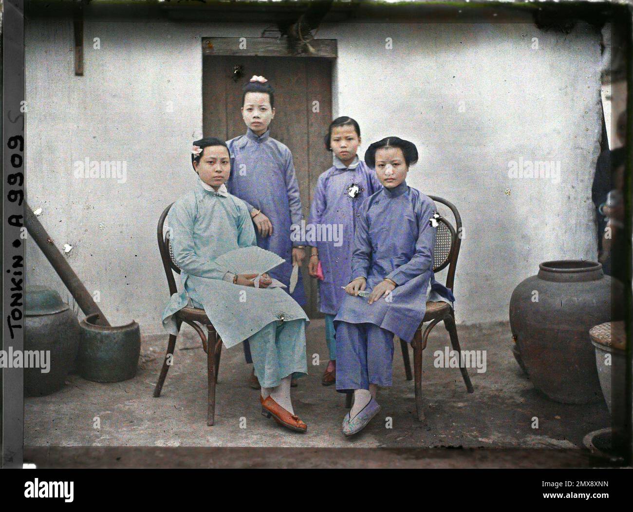 Tonkin, Indochina four young Chinese women in an interior courtyard ...