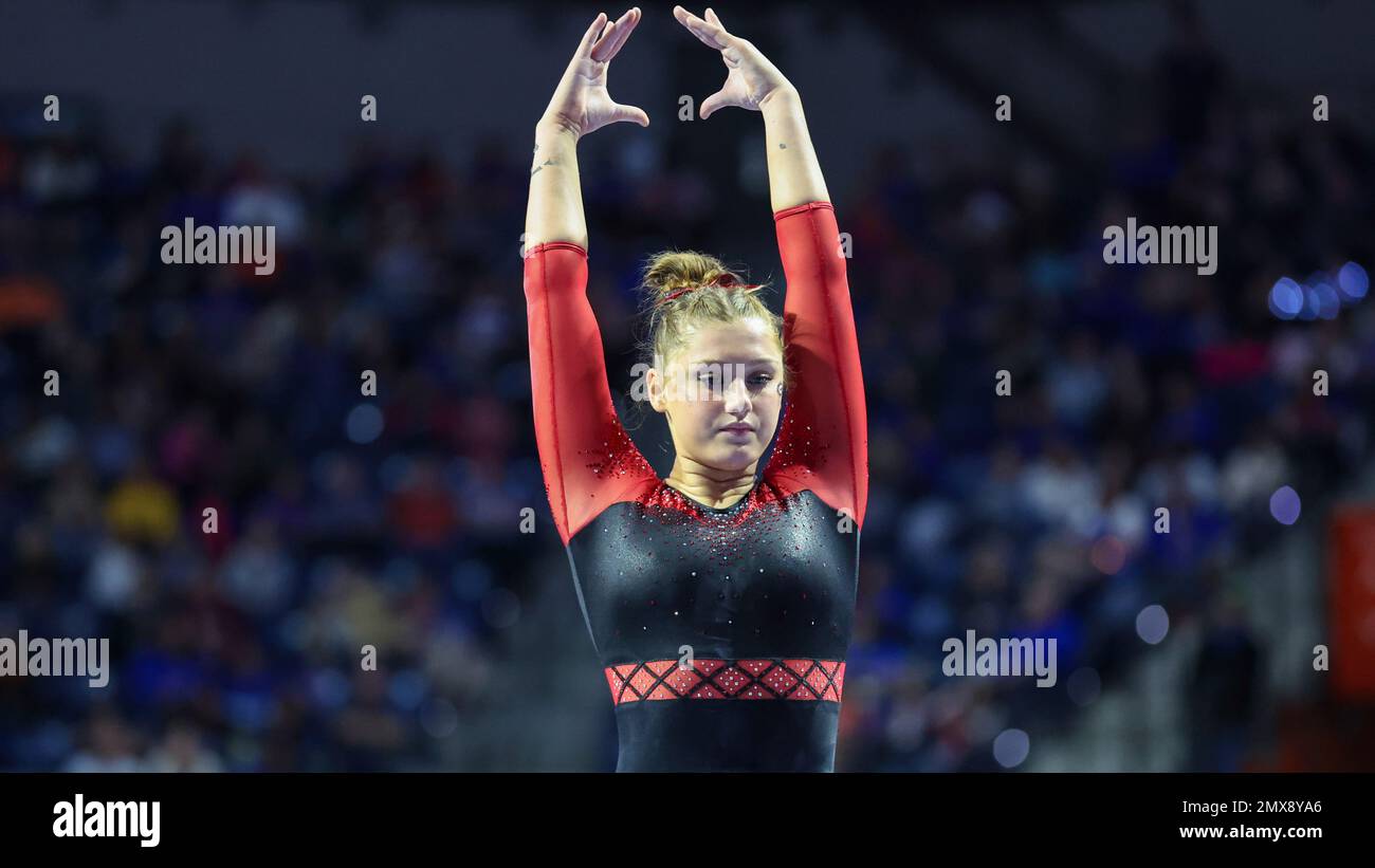 Georgia's Jacquie Moran competes on the beam during an NCAA gymnastics ...