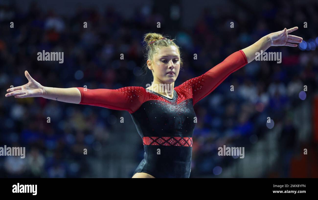 Georgia's Jacquie Moran competes on the beam during an NCAA gymnastics ...