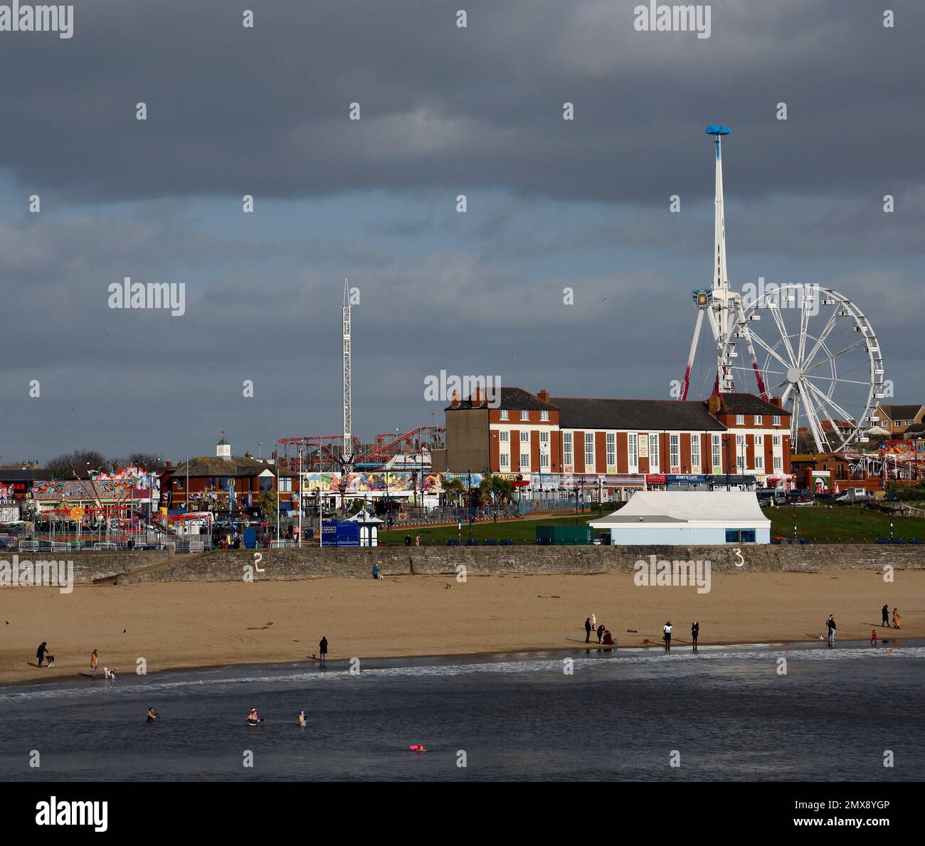 Whitmore Bay beach and funfair, Barry Island. January 2023. Winter Stock Photo - Alamy