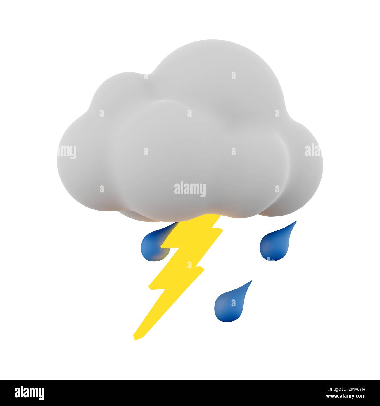 3d rendering rain with thunder and cloud icon. 3d render thunderstorm ...