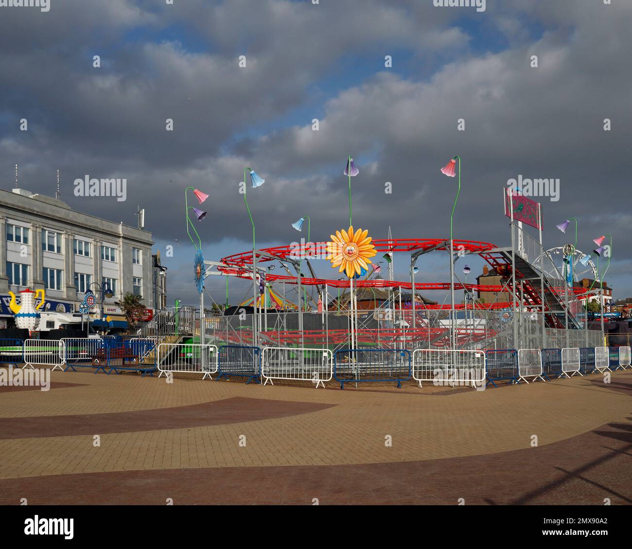 Funfair rides on the promenade, closed for the winter.Barry Island ...