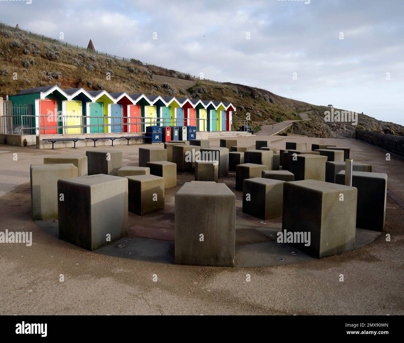 A circle of stone blocks art installation / sculpture at Barry Island ...