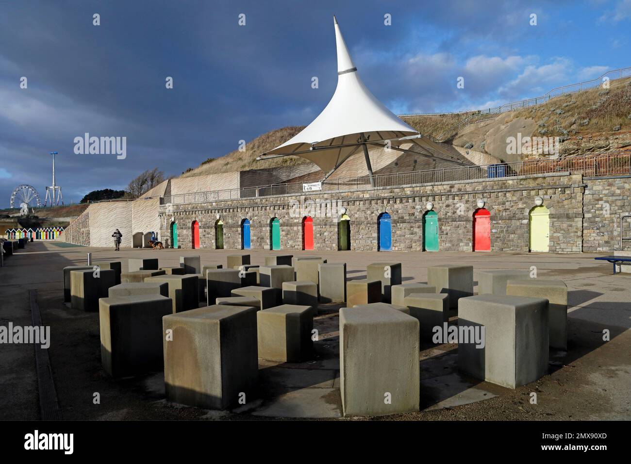 A circle of stone blocks art installation / sculpture at Barry Island ...