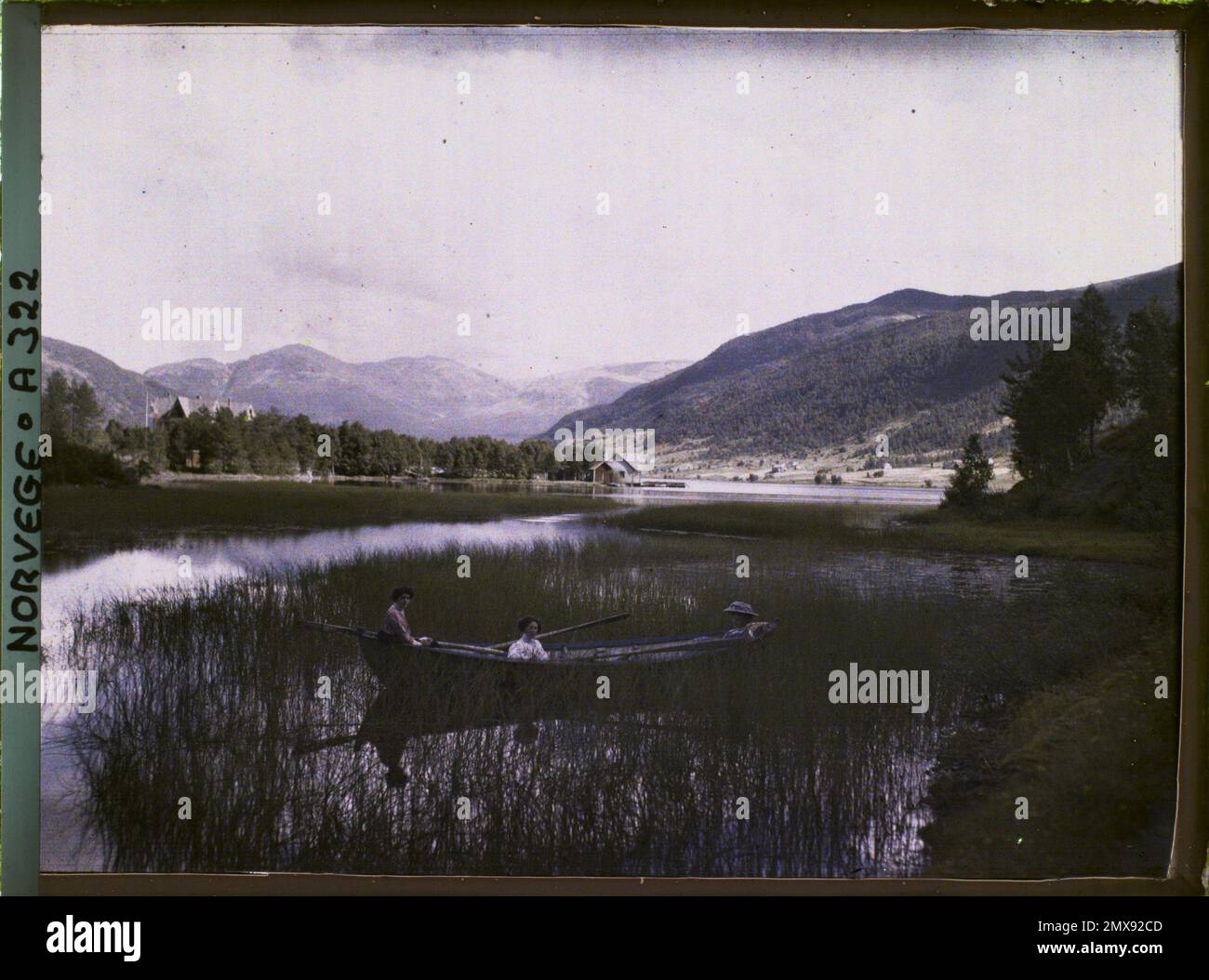 Opheim, Norway three women in a boat on a lake, between Stalheim and ...