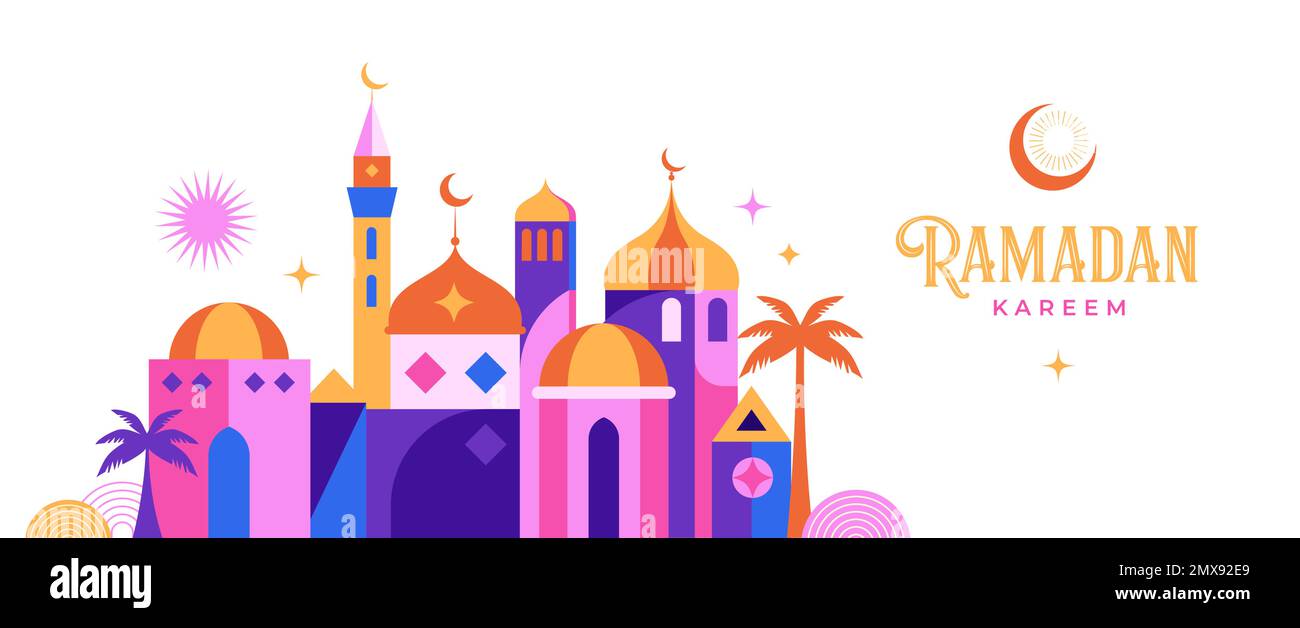Geometric style colorful Islamic Ramadan Kareem banner, poster design ...