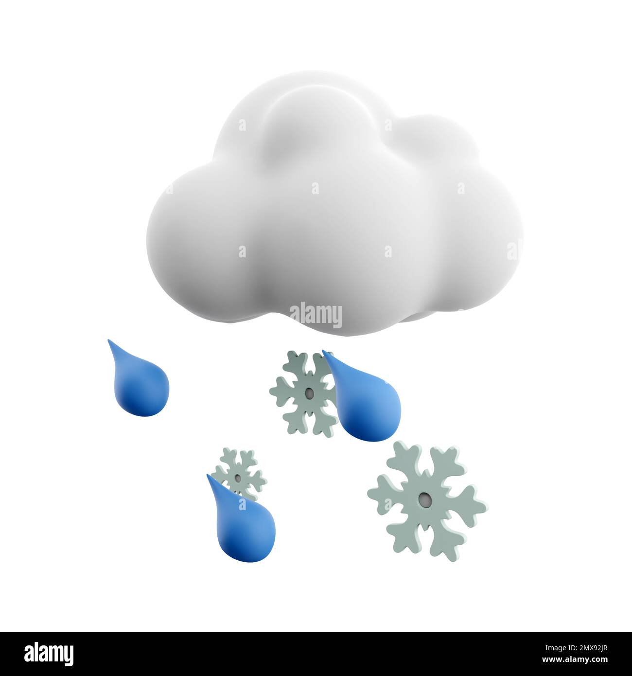 3d rendering cloud and rain with snow icon. 3d render snowly rainy ...