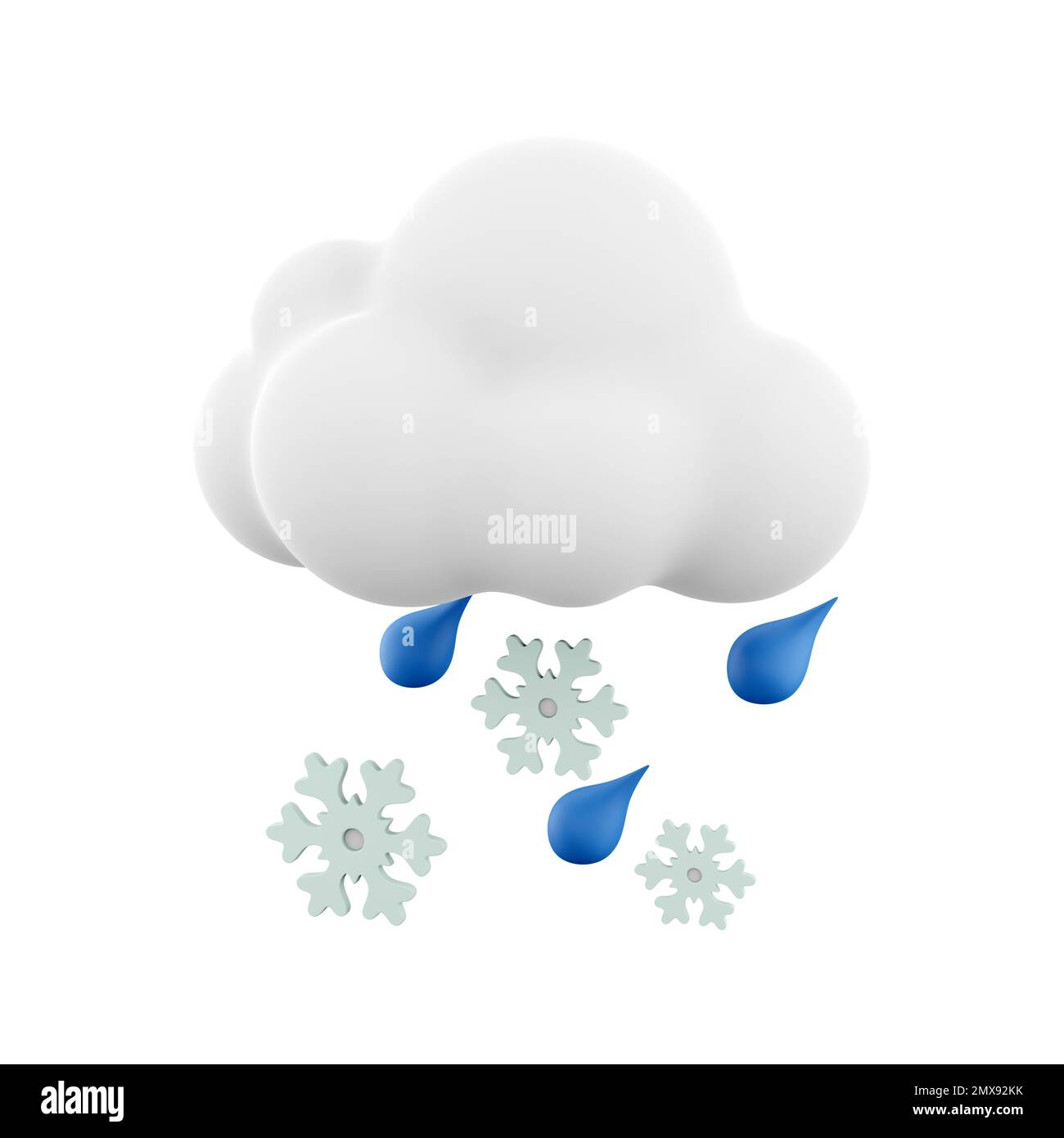 3d rendering cloud and rain with snow icon. 3d render snowly rainy ...