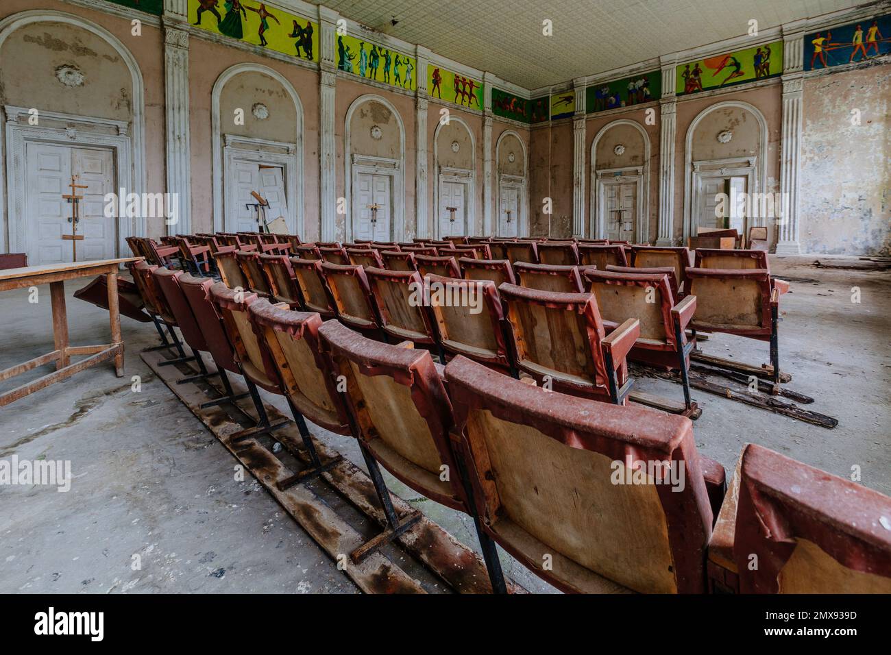 Old abandoned ruined stage theater or cinema hall Stock Photo - Alamy