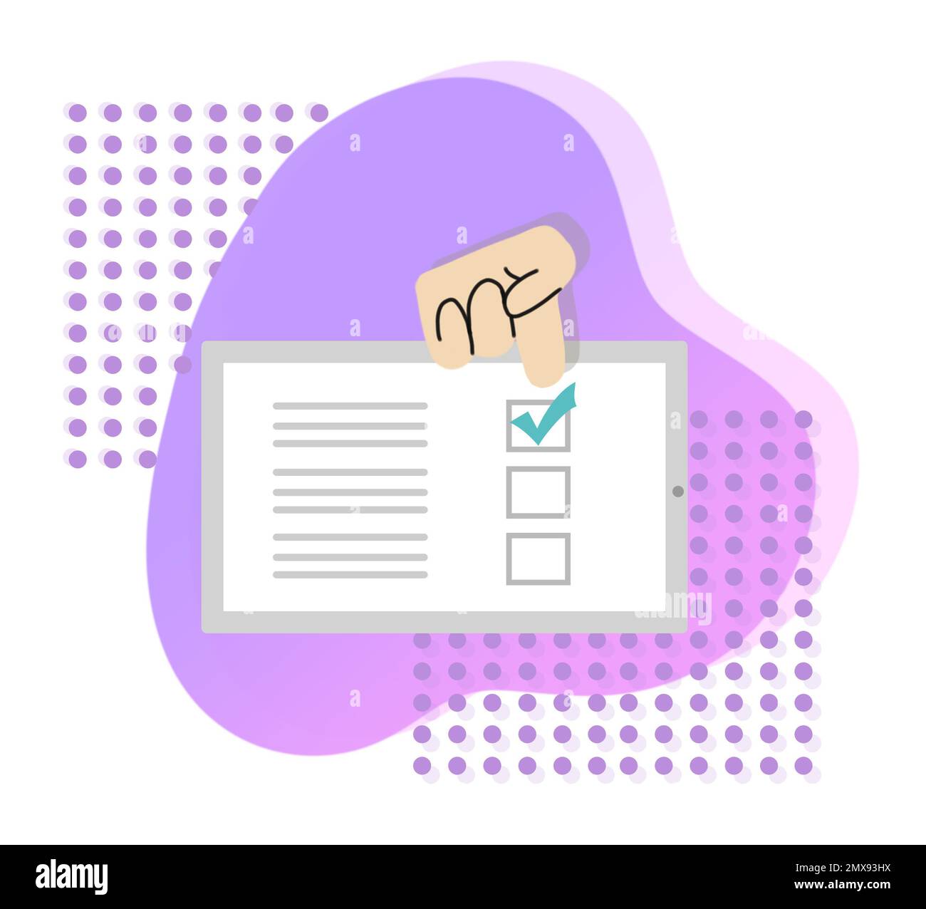 Student choosing answer from checkbox on tablet screen. Distant exam ...