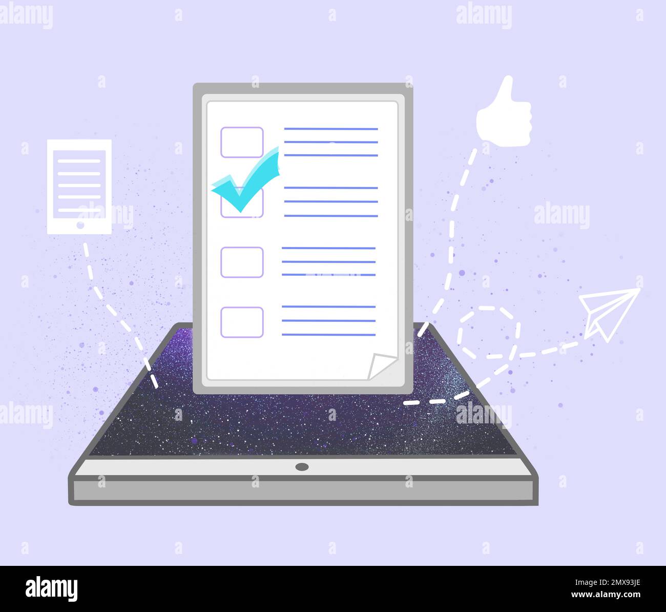 Checkbox with tick over tablet. Distant exam, online test - flat ...