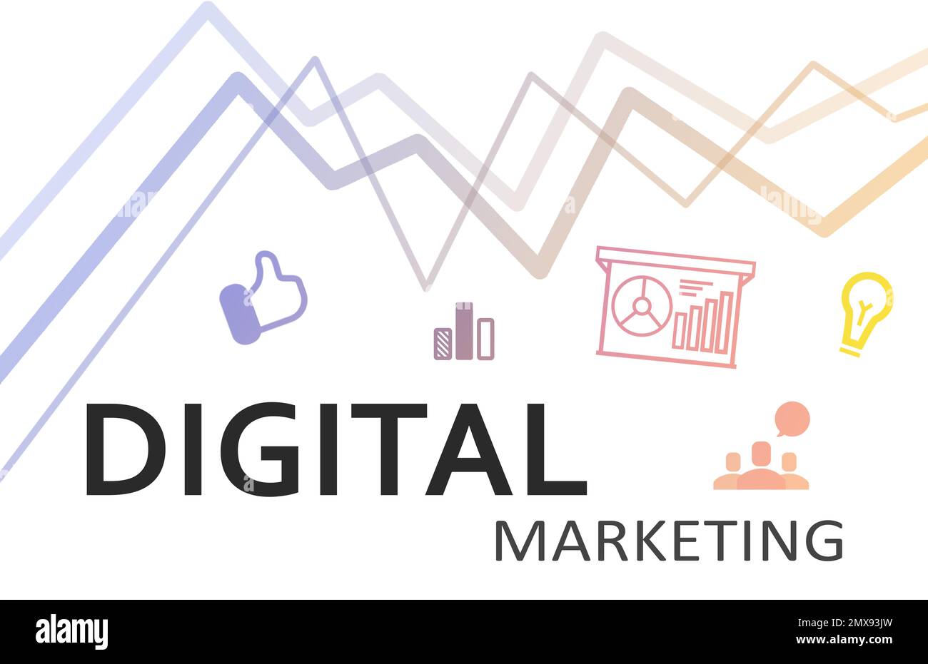 Digital marketing strategy. Icons and graphs on white background Stock ...