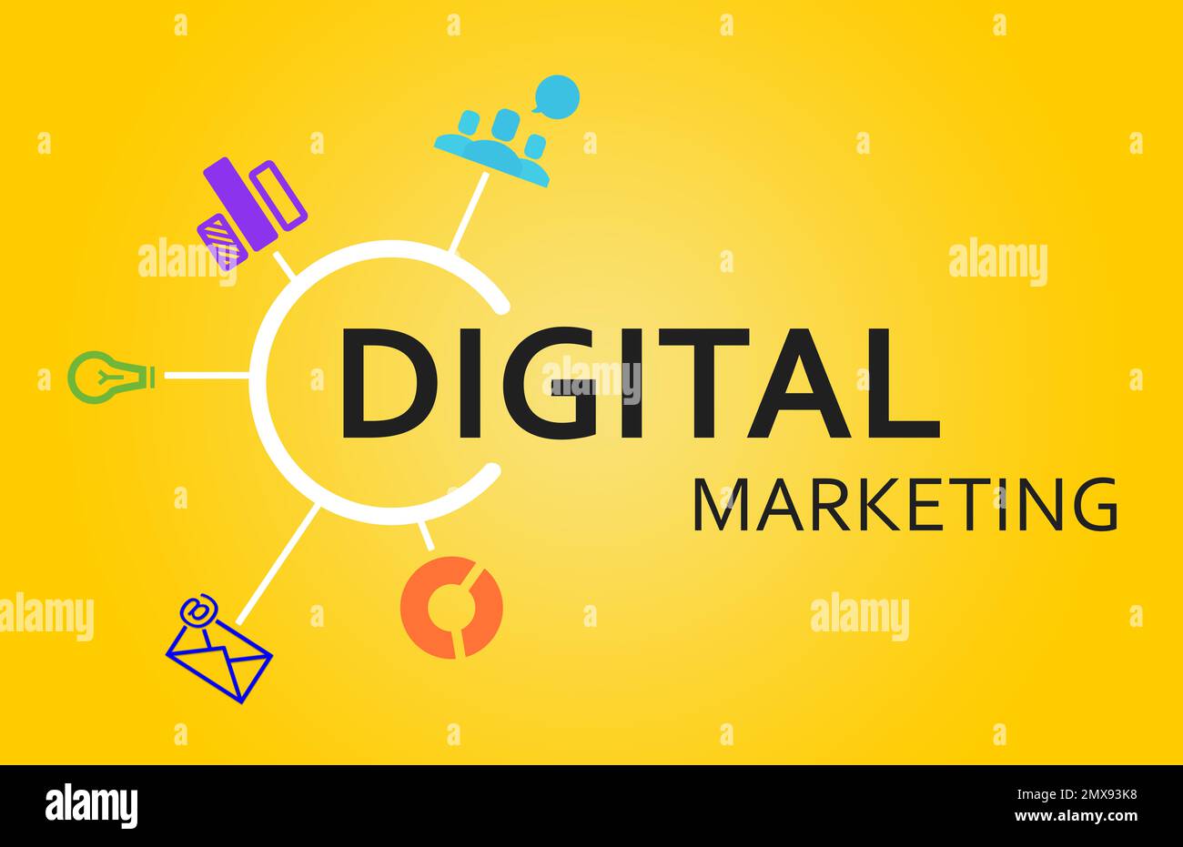 Digital marketing directions. Icons on yellow background Stock Photo ...