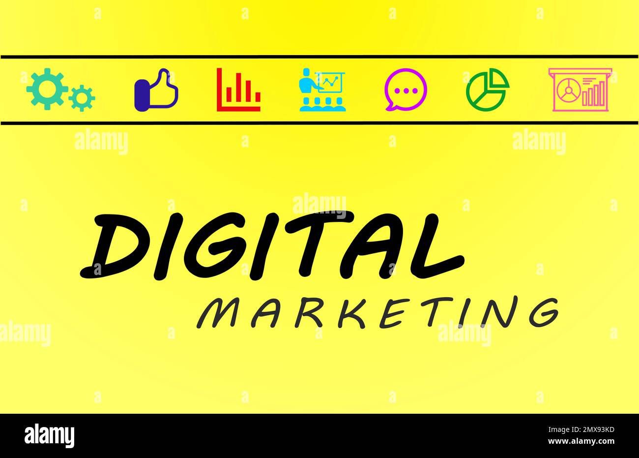Digital marketing strategy. Icons on yellow background Stock Photo - Alamy
