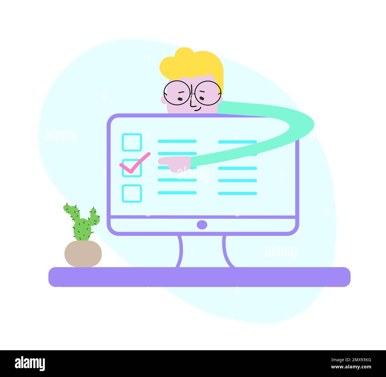 Student choosing answer from checkbox on pc screen. Distant exam ...