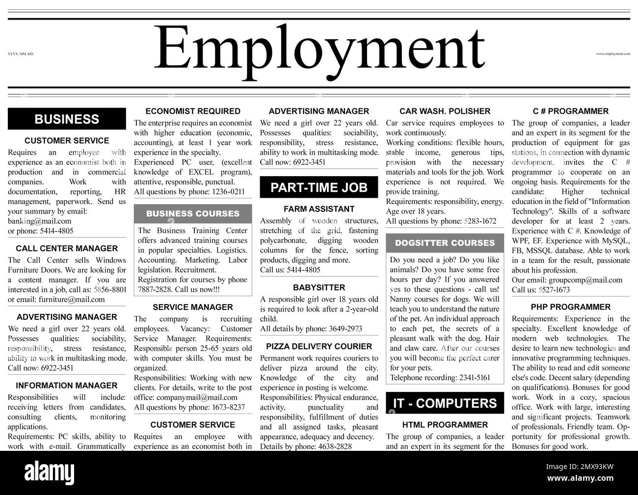 Job advertisements newspaper Black and White Stock Photos & Images - Alamy