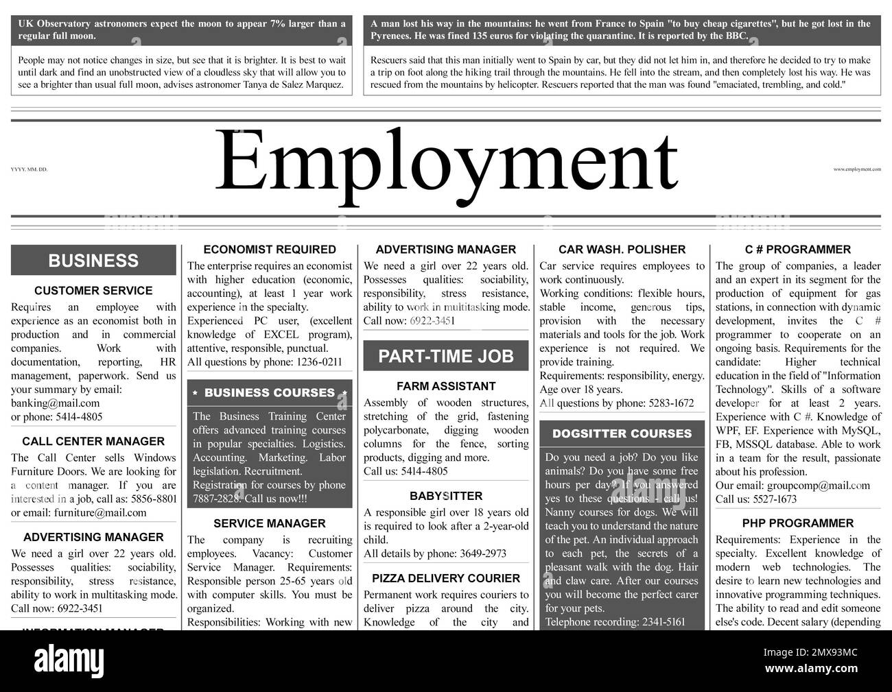 Job advertisements newspaper Black and White Stock Photos & Images - Alamy