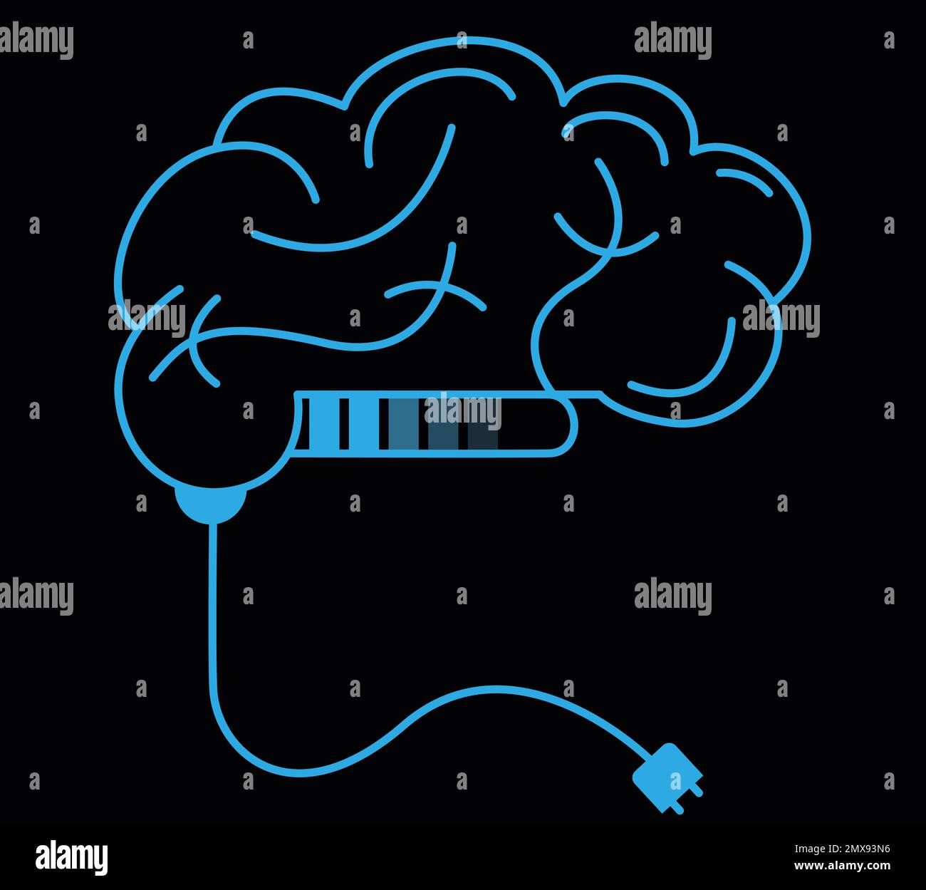 Illustration of human brain with plug on black background Stock Photo ...
