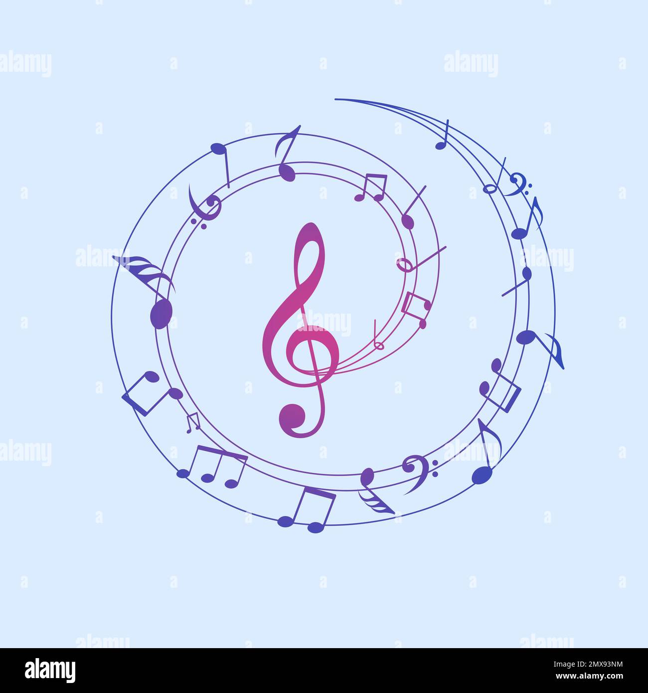 Illustration of musical notes on light blue background Stock Photo - Alamy