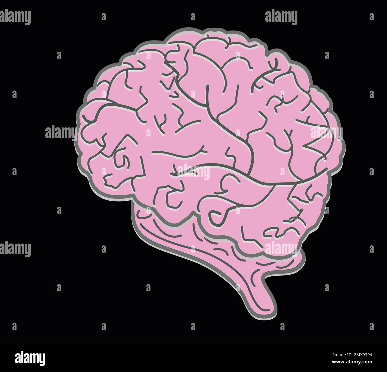 Illustration of human brain on black background Stock Photo - Alamy