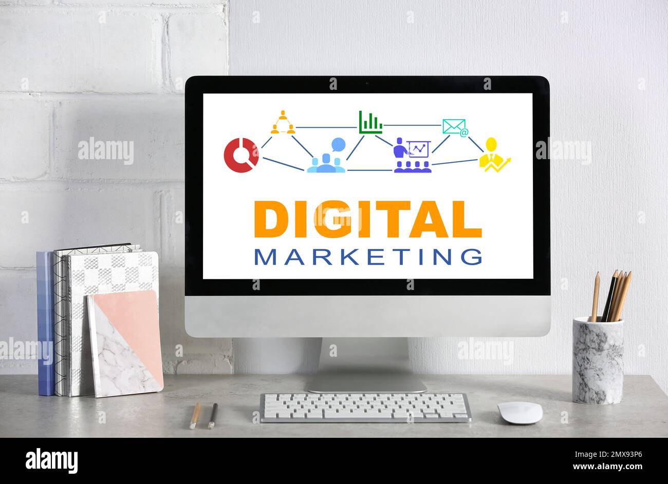 Digital marketing concept. Workplace with modern computer Stock Photo ...