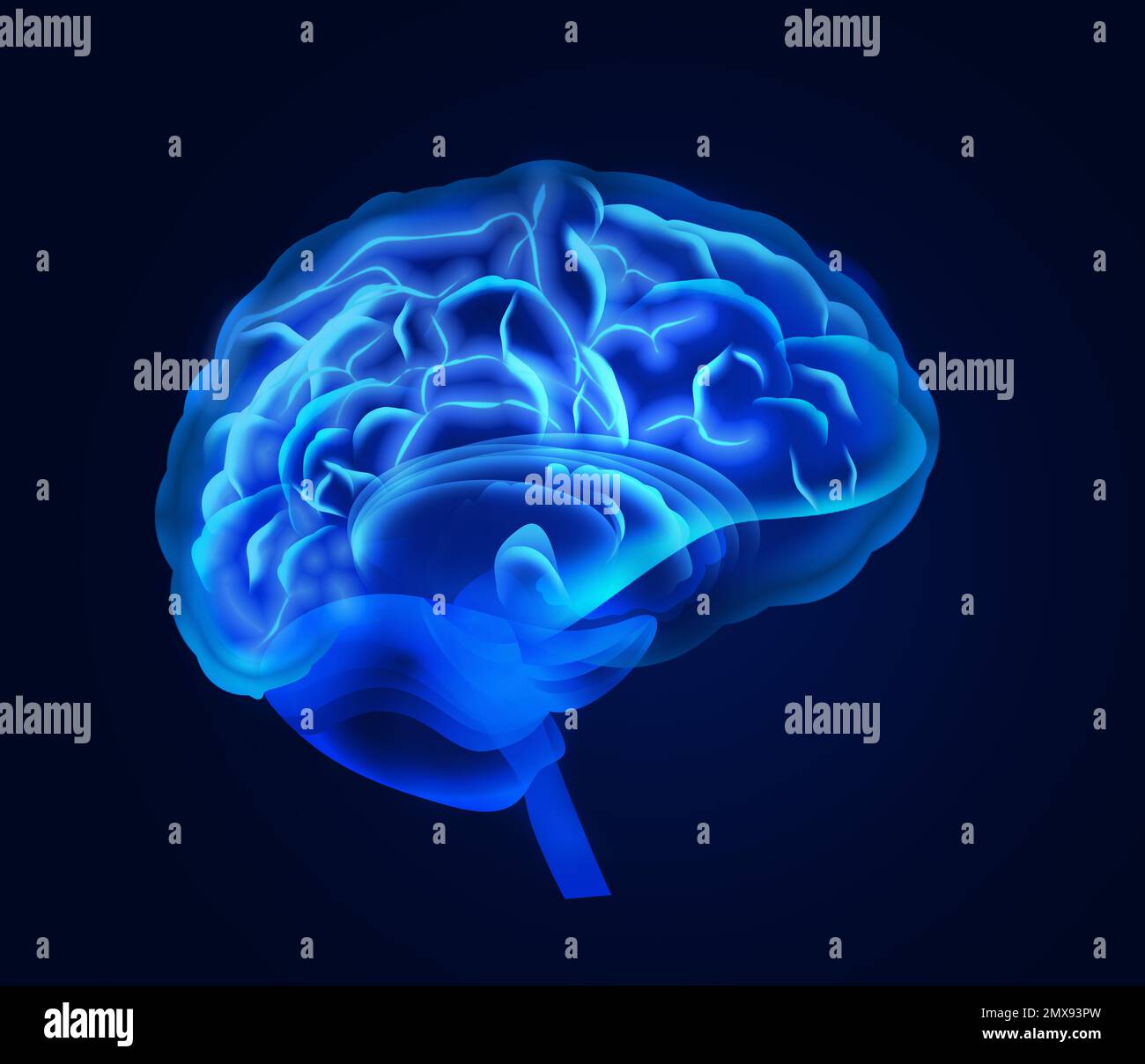 Illustration of human brain on blue background Stock Photo - Alamy