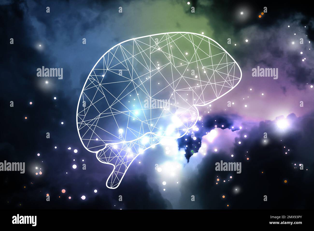 Illustration of human brain and space on background Stock Photo - Alamy