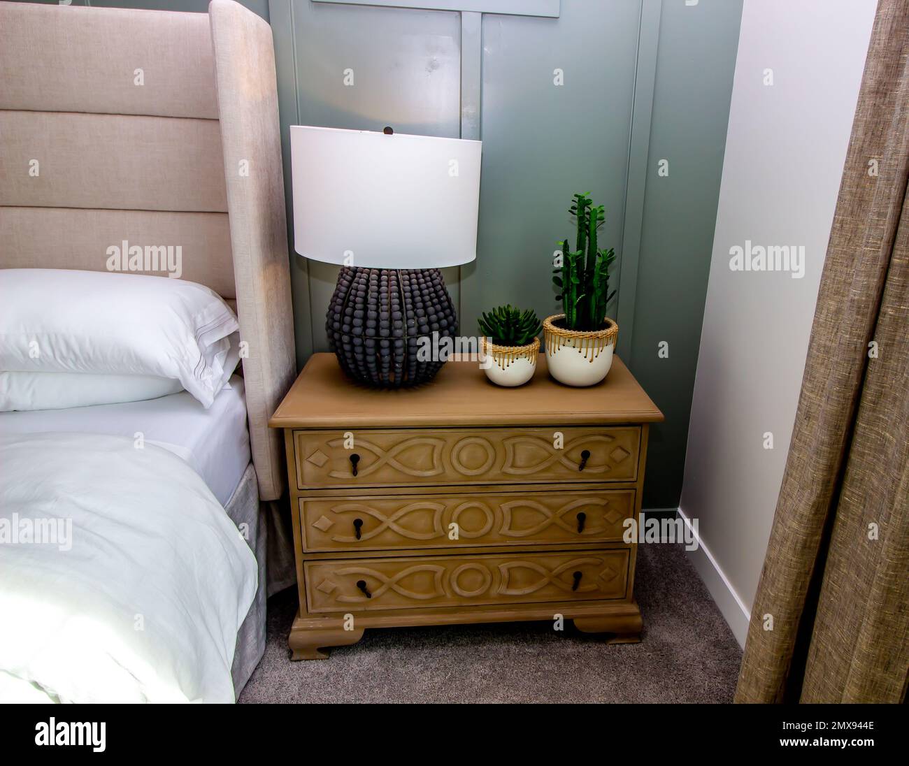Table Lamp And Shade On Wooden Night Stand Stock Photo - Alamy