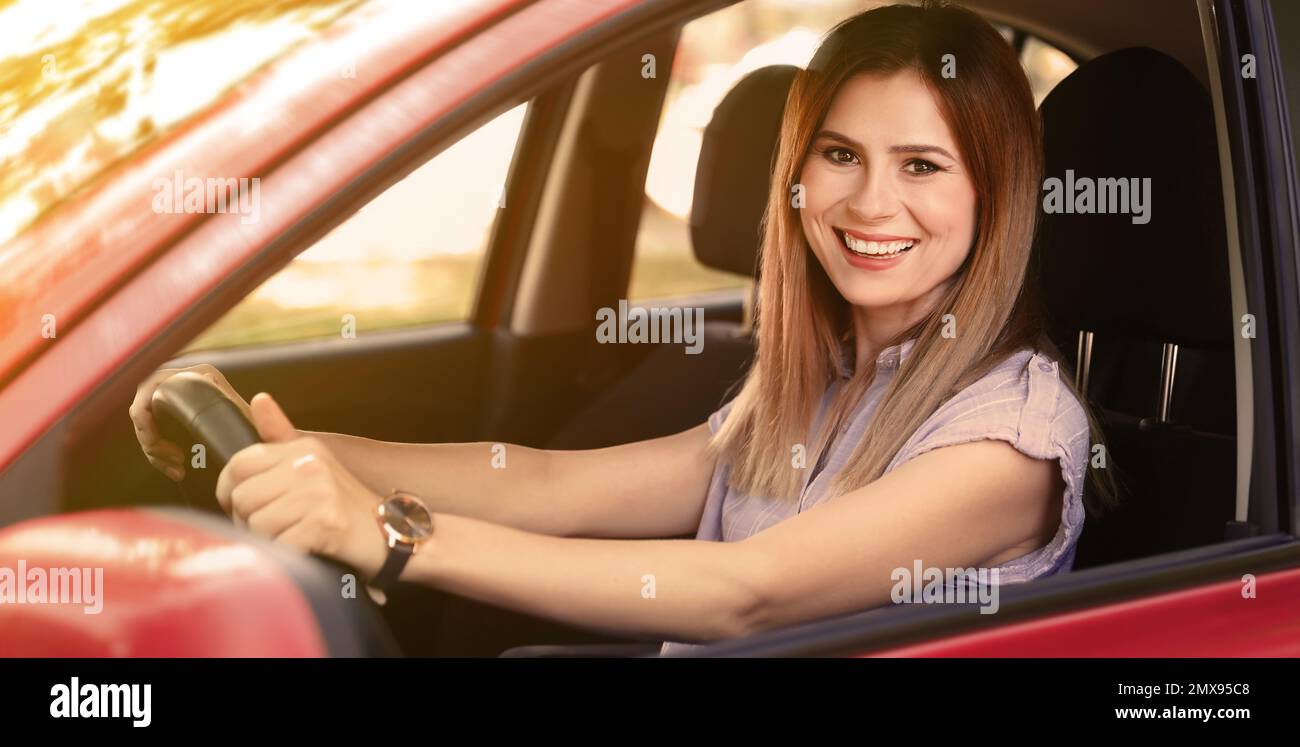 Woman driving modern car hi-res stock photography and images - Alamy