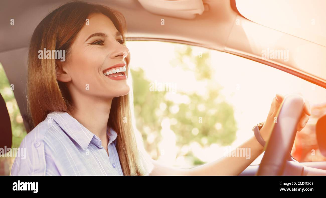 Woman driving modern car hi-res stock photography and images - Alamy