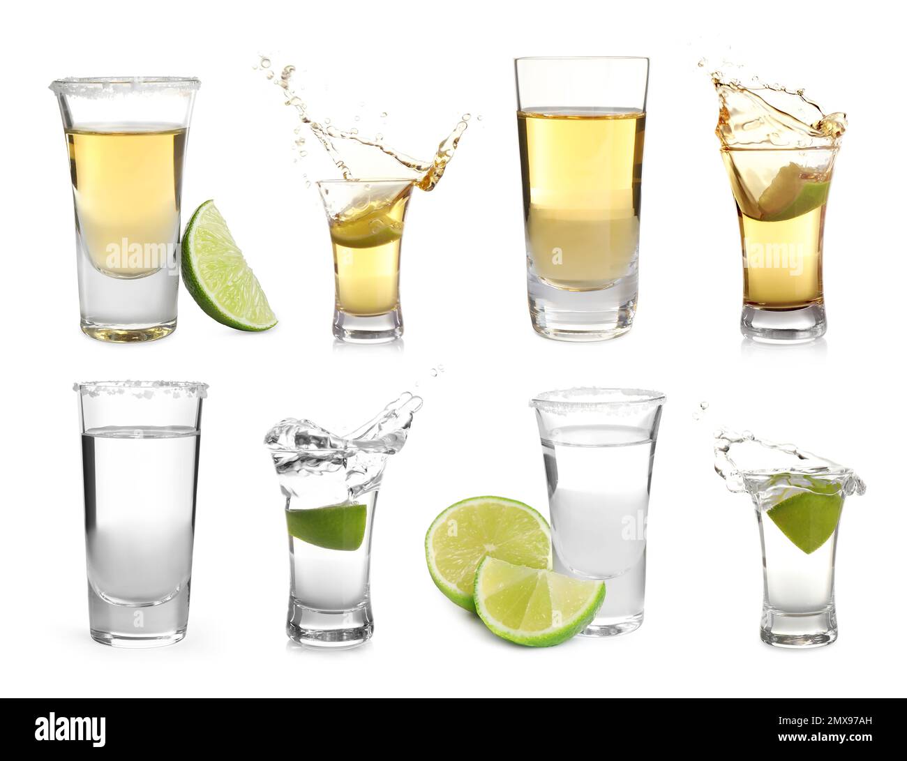 Set of different Mexican Tequila shots on white background Stock Photo ...