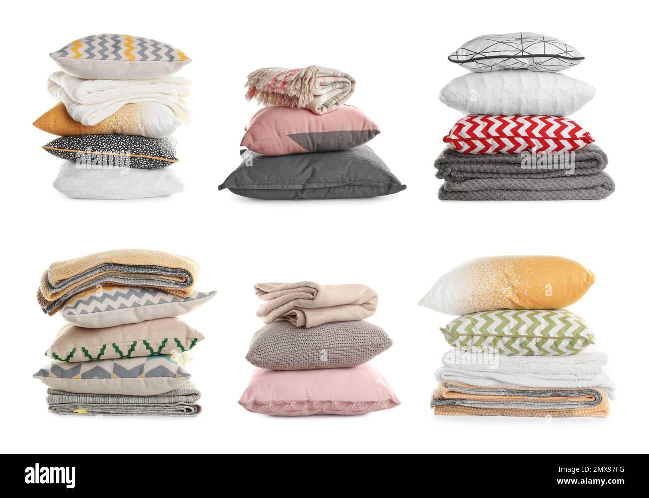 Set of different pillows on white background Stock Photo - Alamy