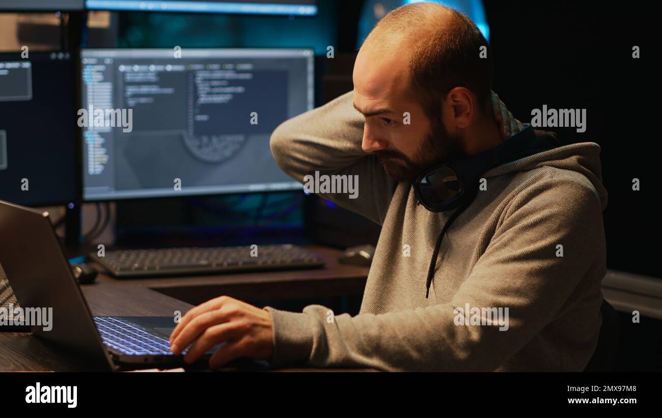 Software Developer Dealing With Spinal Discomfort And Working On Server Programming Sitting At