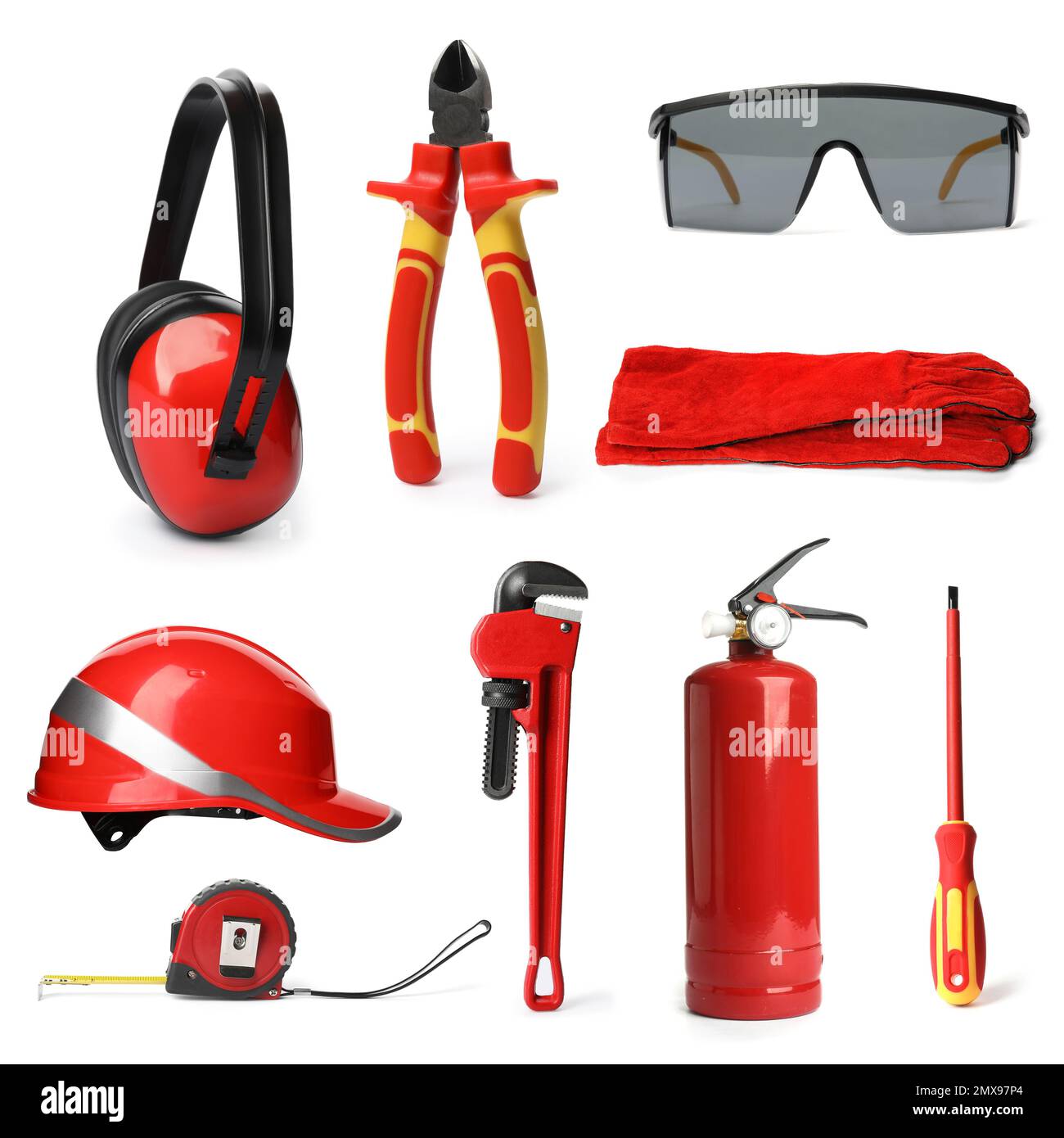 Set with different construction tools on white background Stock Photo ...