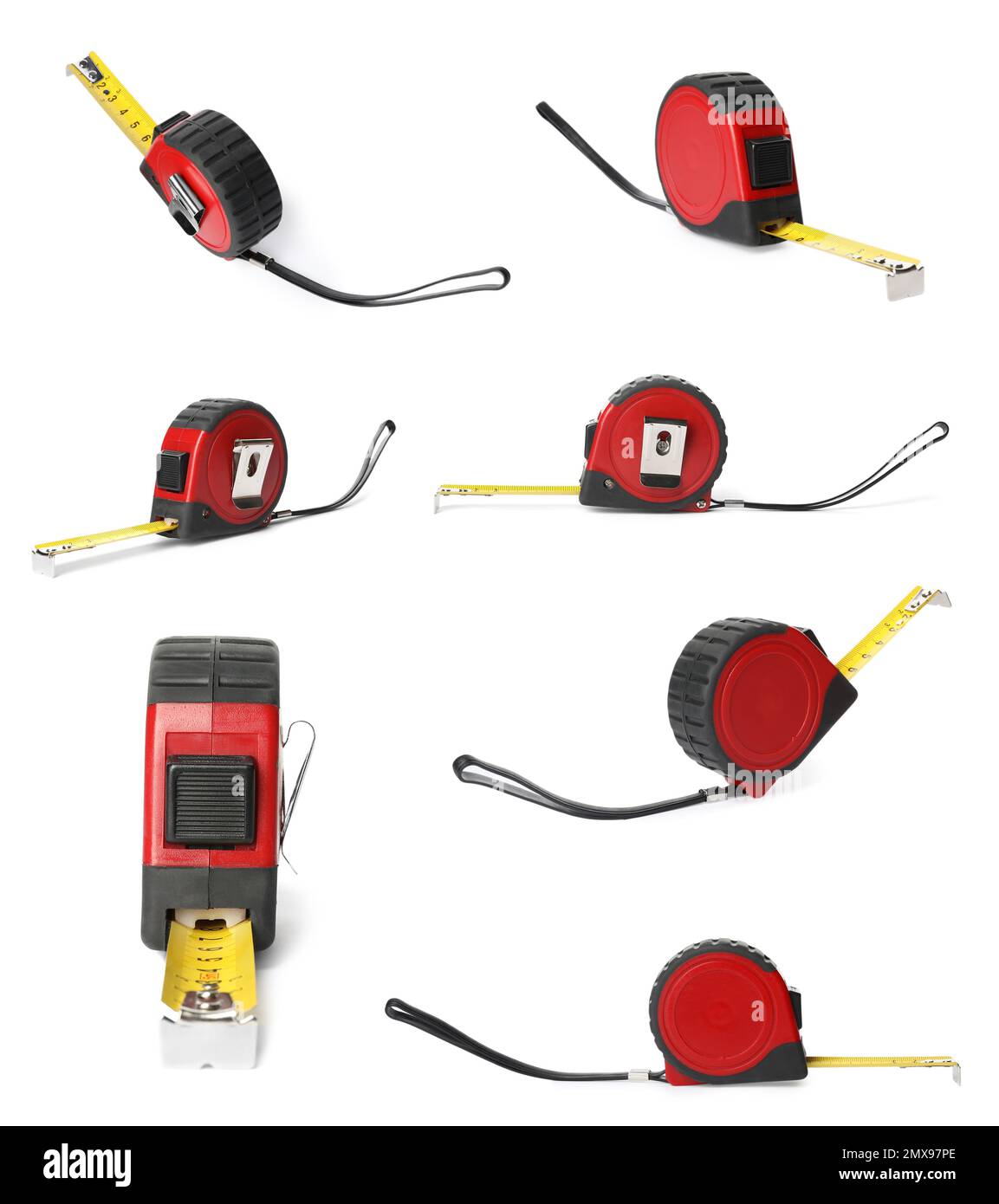 Set with tape measure on white background. Construction tool Stock ...