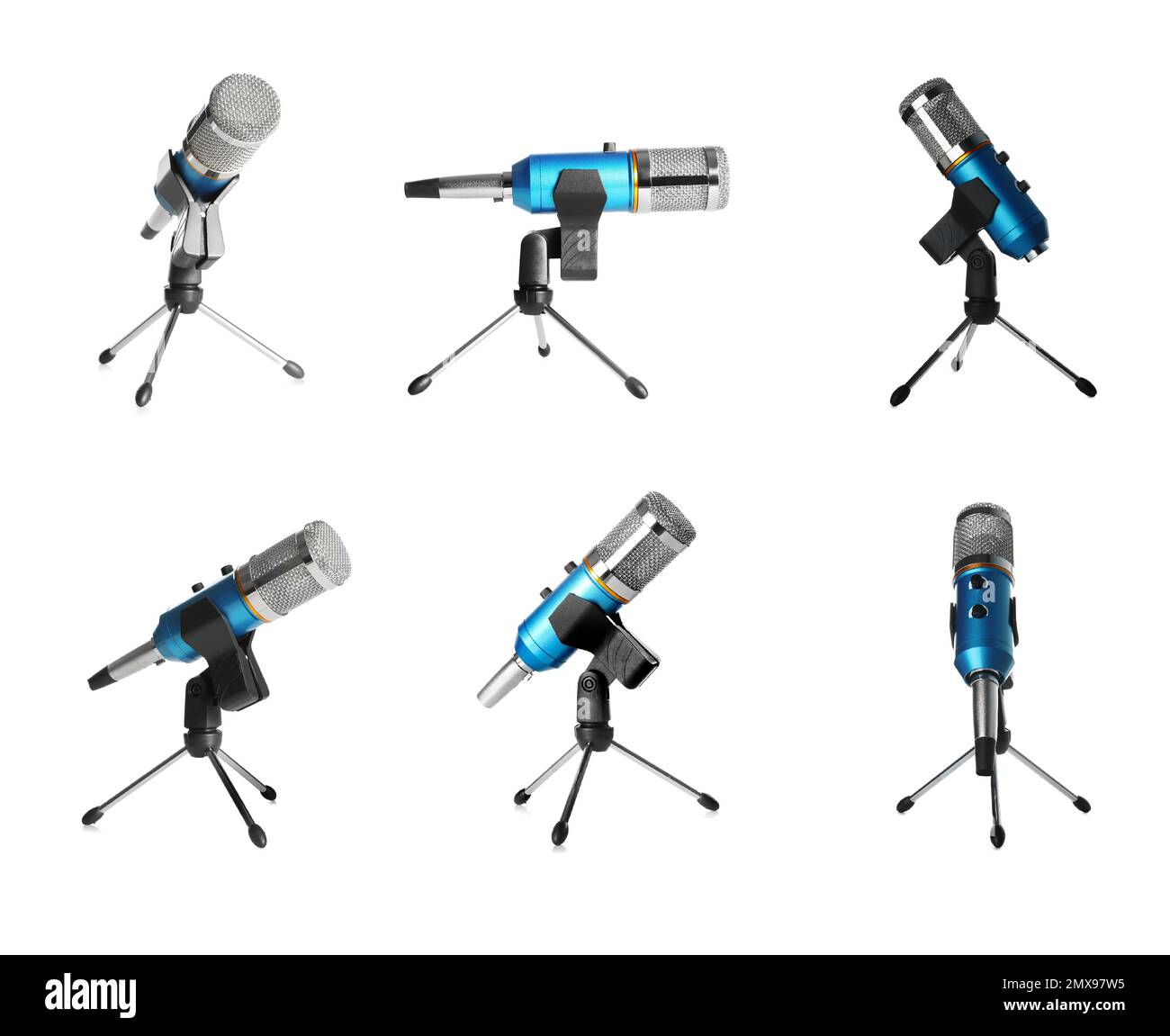 Set with microphone from different views on white background Stock ...