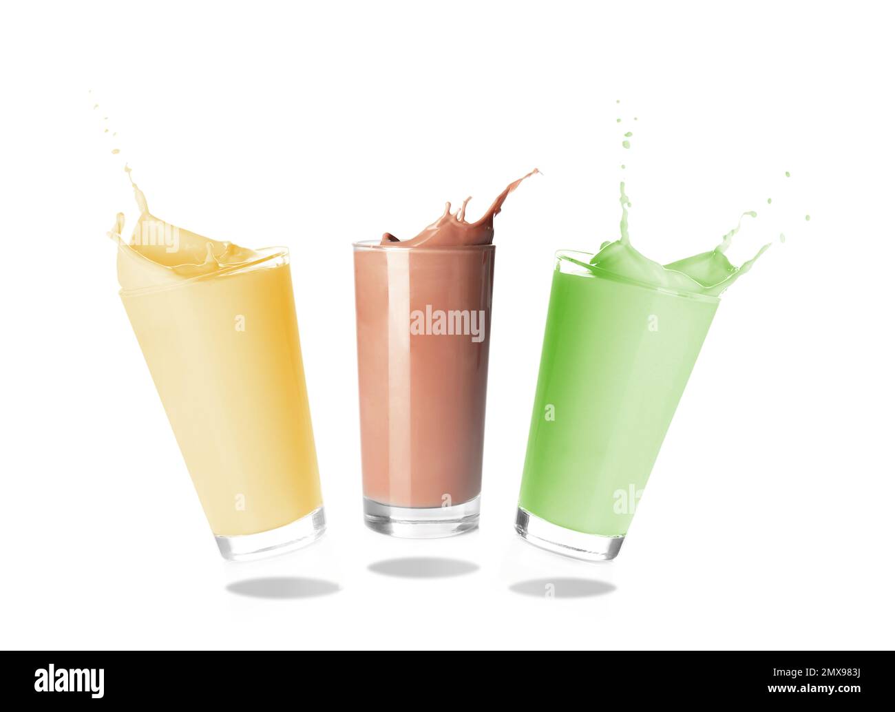 Delicious healthy protein shakes on white background Stock Photo - Alamy