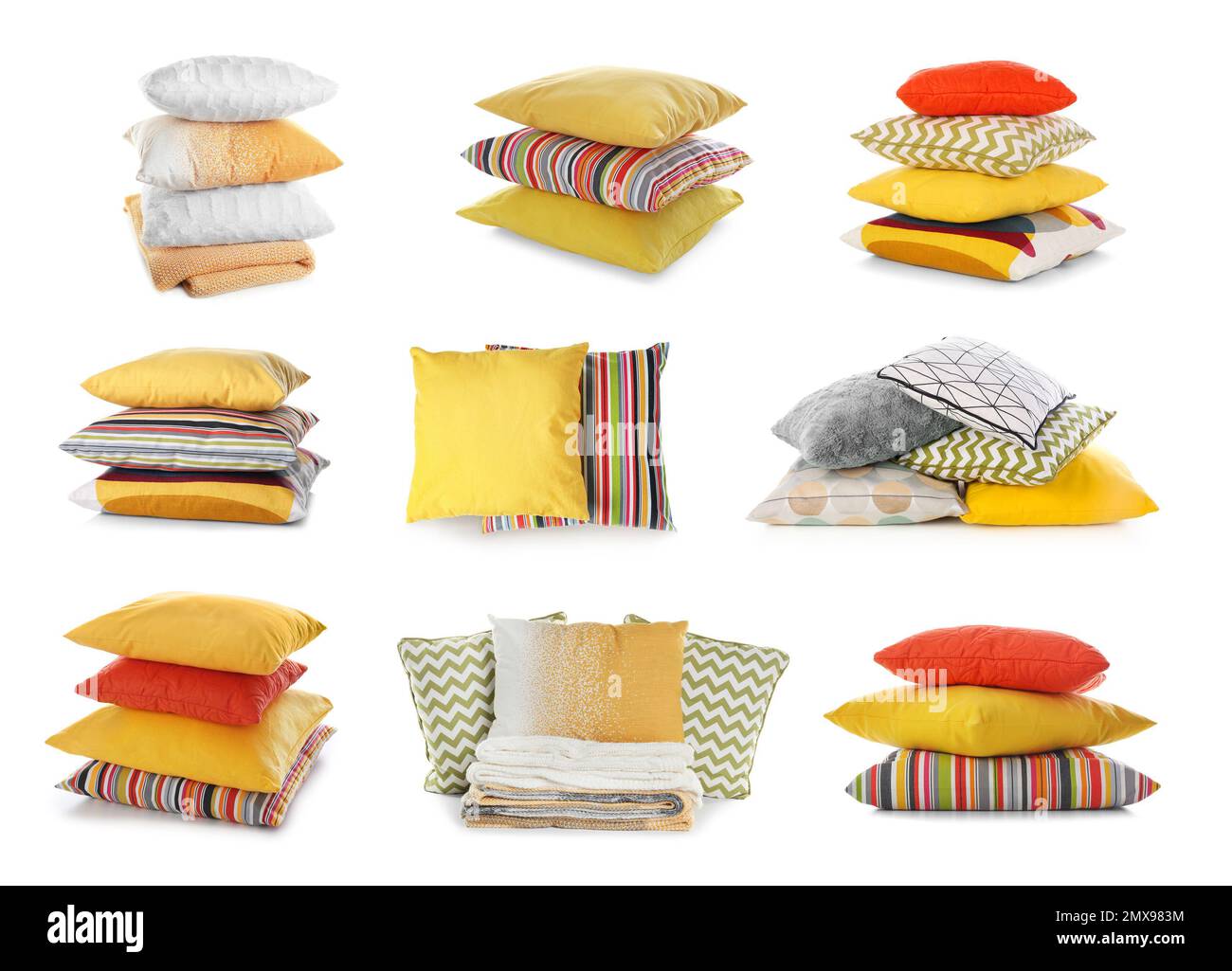 Set of different pillows on white background Stock Photo - Alamy