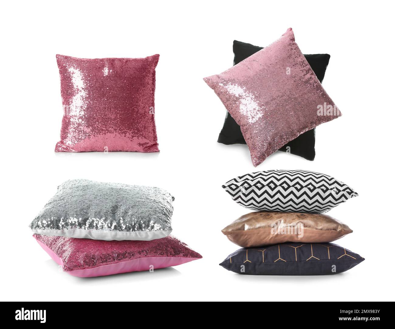 Set of different pillows on white background Stock Photo - Alamy