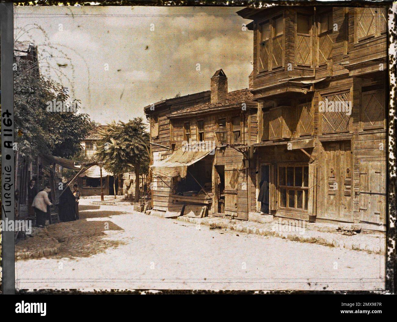Constantinople (current Istanbul), Turkey A street lined with wooden ...