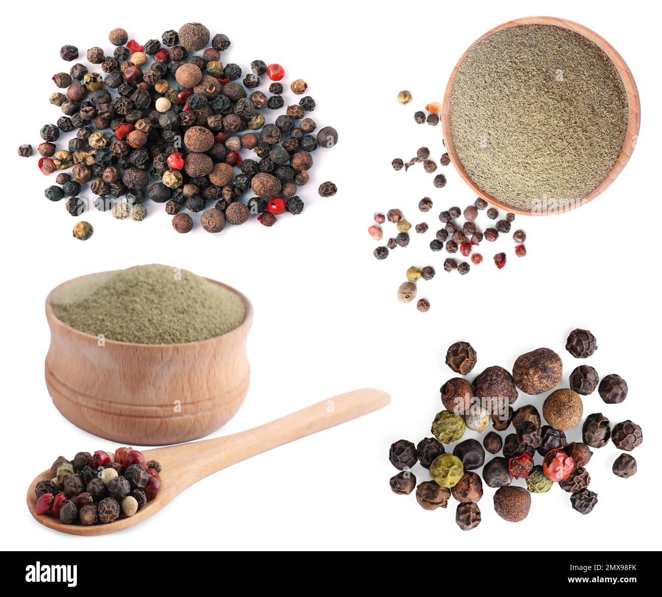 Set of ground pepper and grains on white background Stock Photo - Alamy