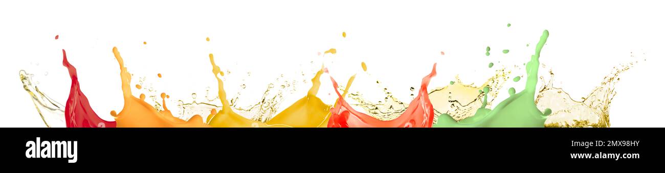 Splashes of different juices on white background. Banner design Stock ...